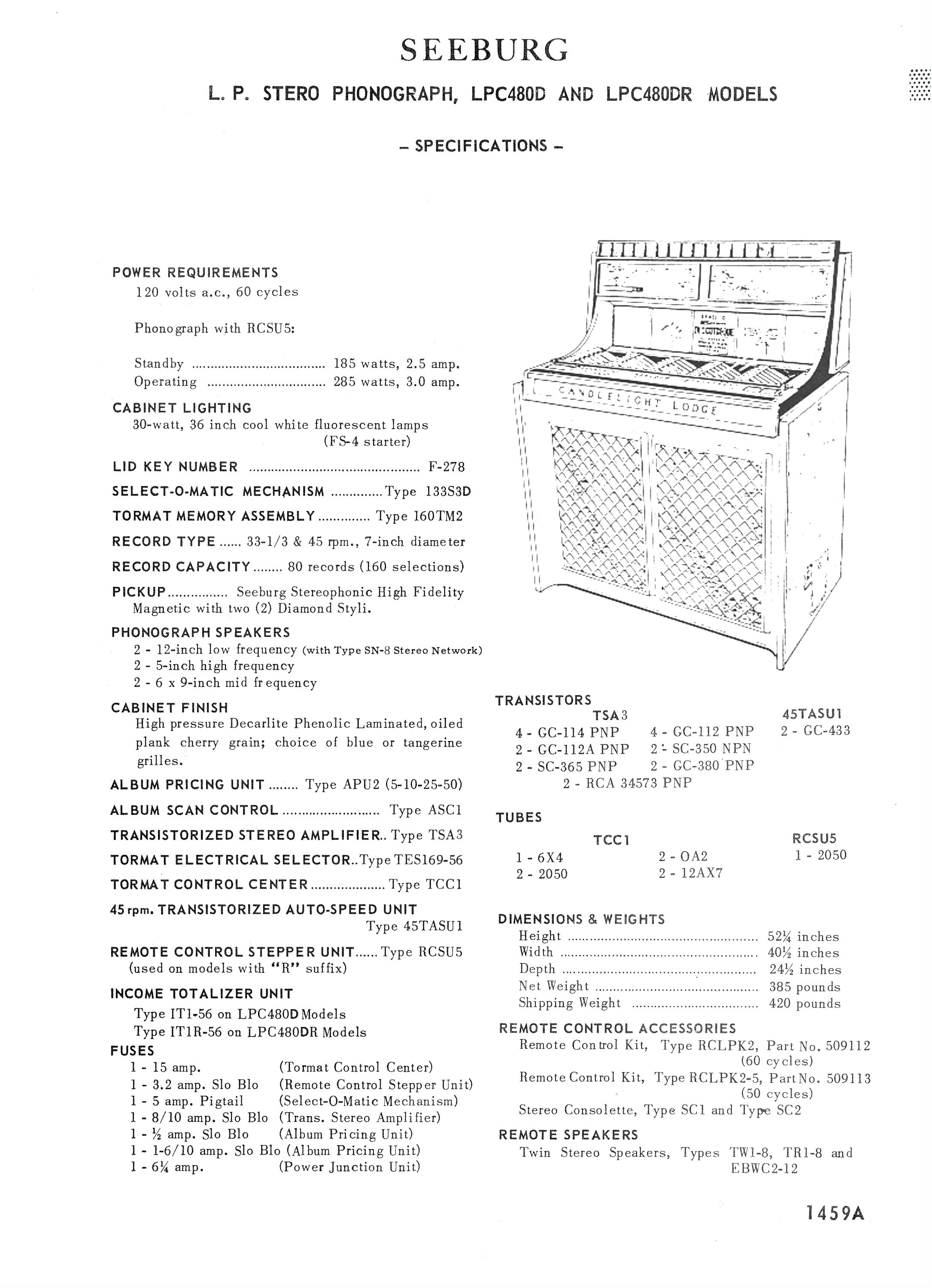 Jukebox SEEBURG Manual High Resolution Instant Pdf. Models LPC480 ...
