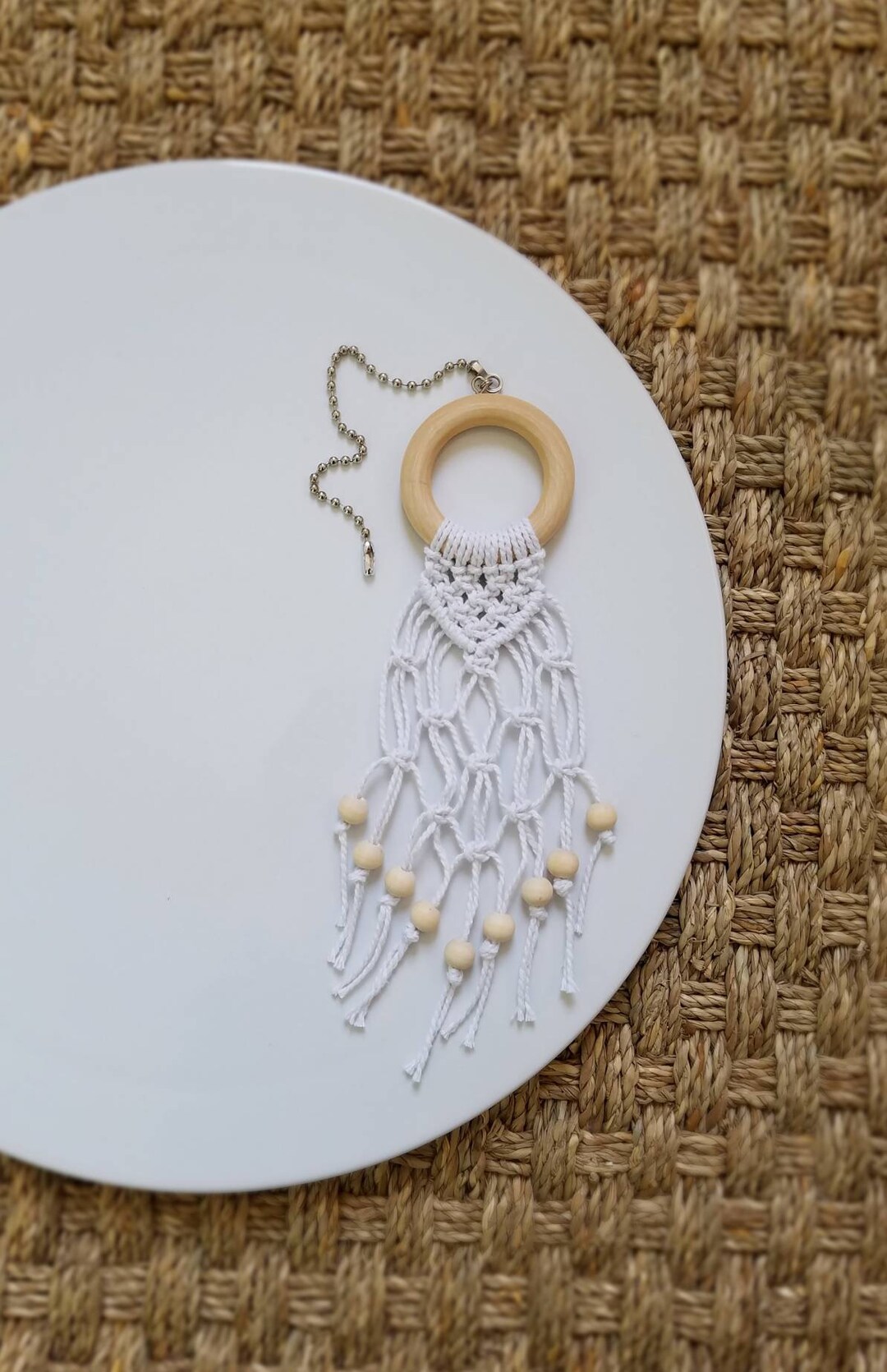 Mini Beaded White Macrame Fan and Light Pull or Car Decor - Etsy