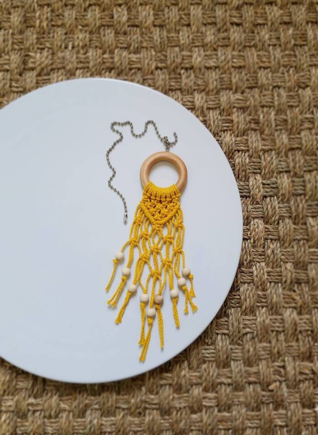 Mini Beaded Yellow Macrame Fan and Light Pull or Car Decor - Etsy