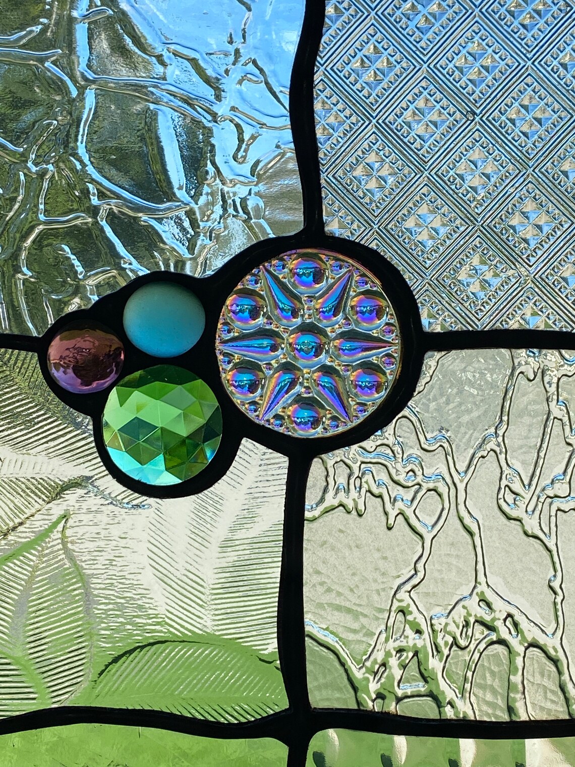 Stained Glass Panel / Rondel and Jewel Clear Glass Panel - Etsy