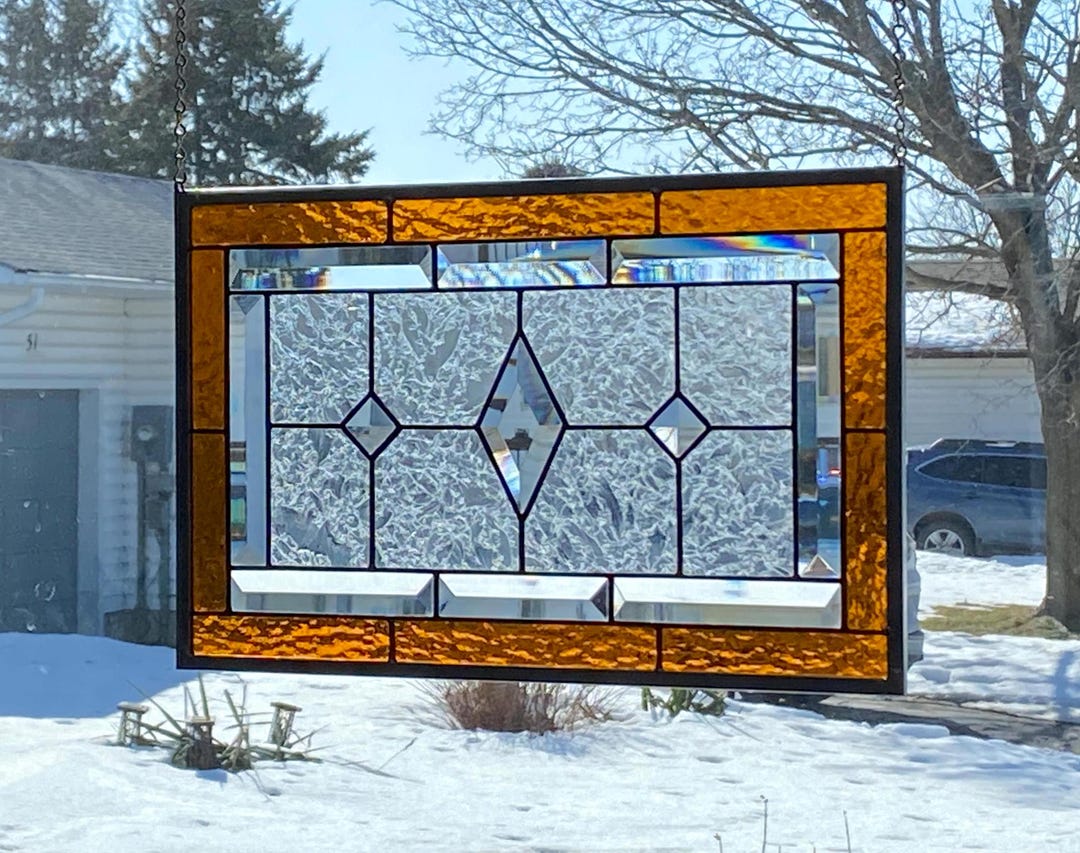 Stained Glass Panel / Amber Border With Clear Diamond Bevels - Etsy