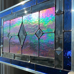 Stained Glass Panel / Cobalt Blue Border With Clear Diamond - Etsy