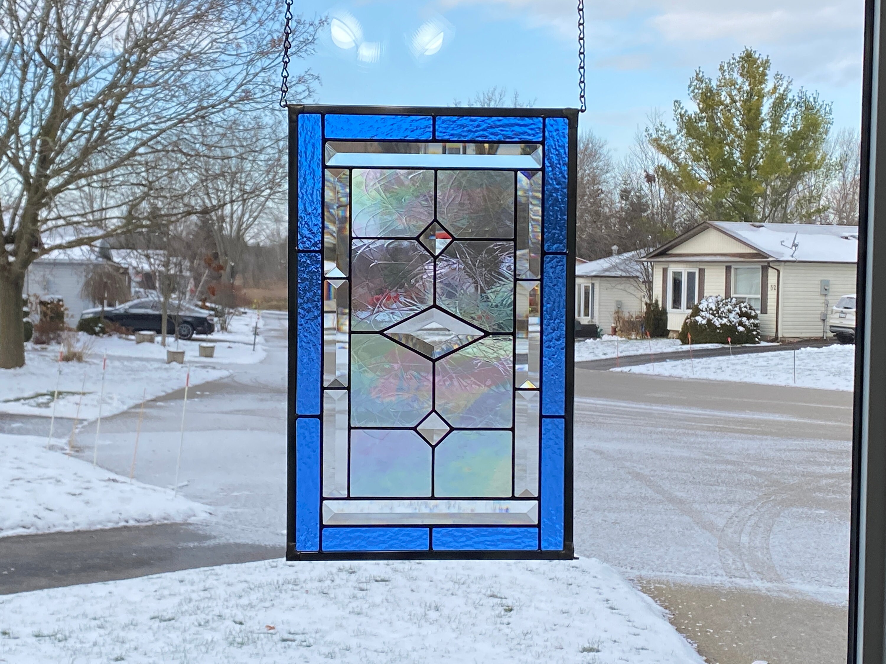 Stained Glass Panel / Cobalt Blue Border With Clear Diamond - Etsy Canada