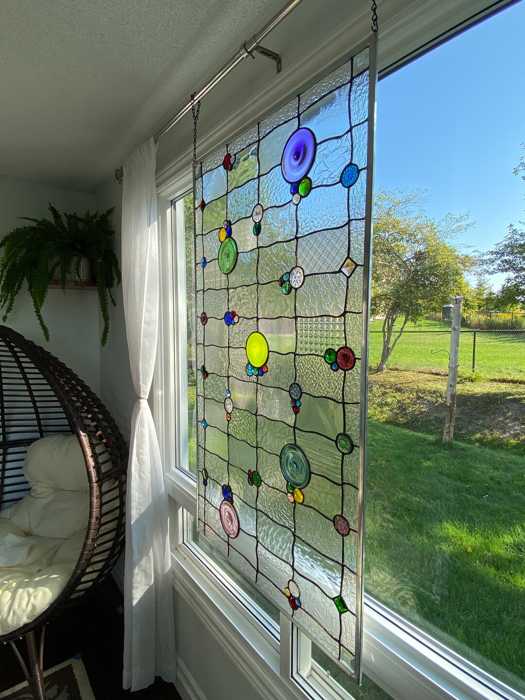 Stained Glass Panel / Rondel and Jewel Clear Glass Panel - Etsy