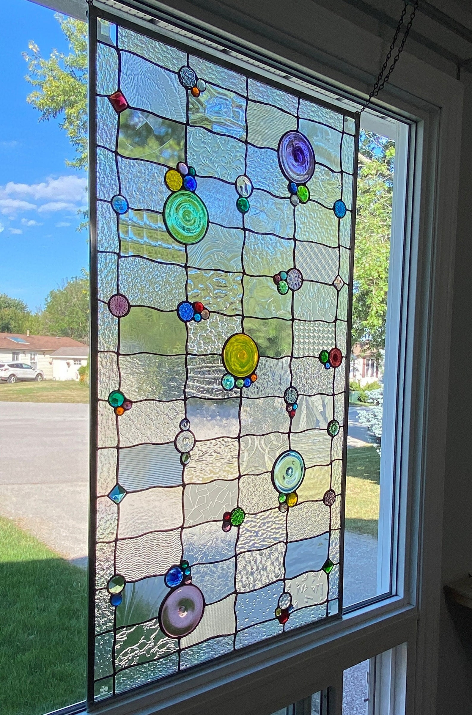 Stained Glass Panel / Rondel and Jewel Clear Glass Panel - Etsy