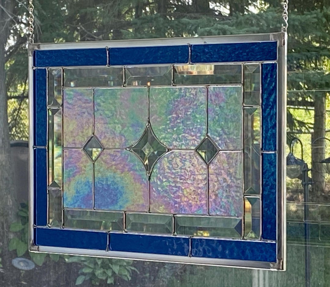 Stained Glass Panel / Cobalt Blue Border With Clear Star Bevel - Etsy
