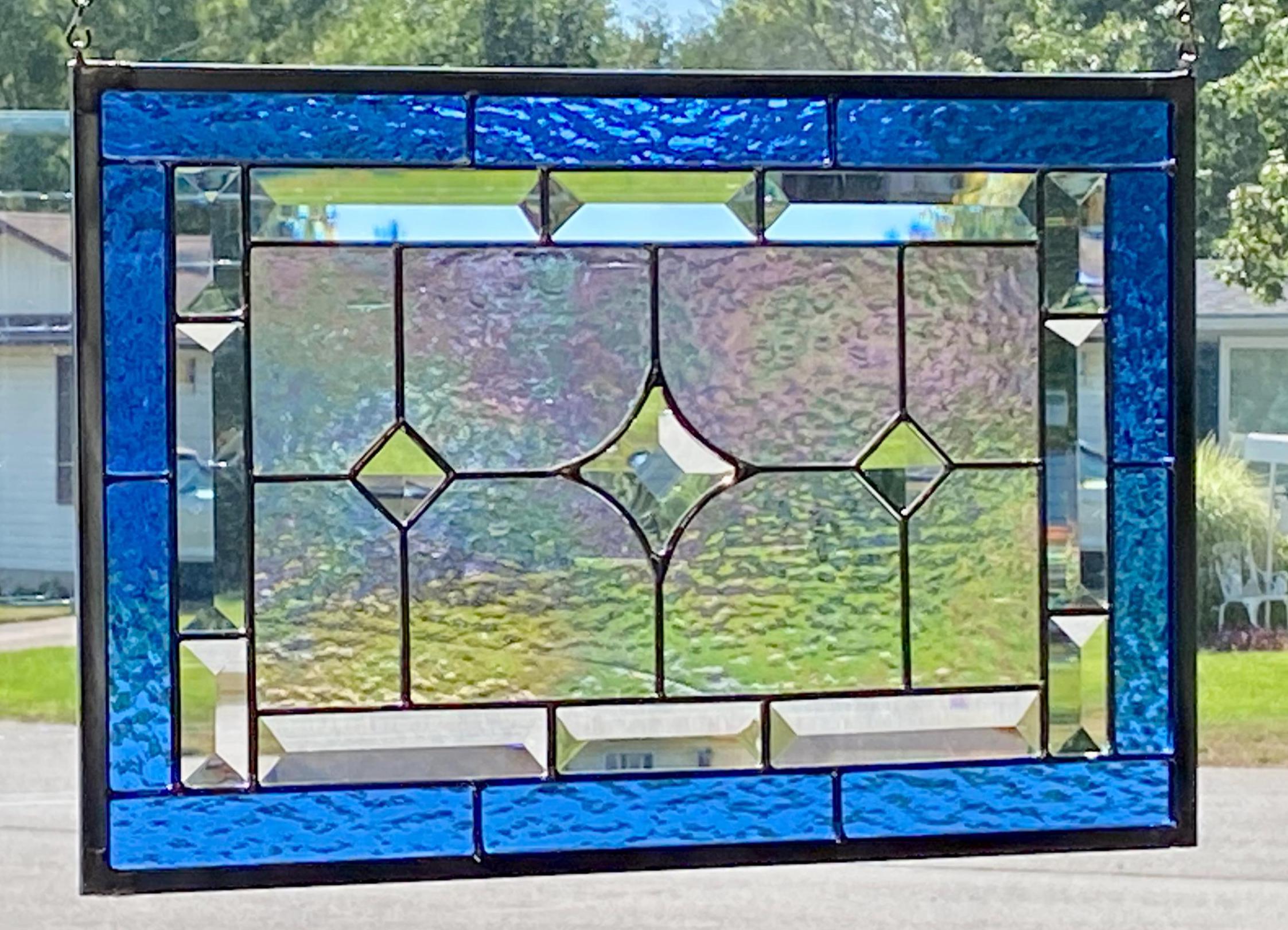 Stained Glass Panel / Cobalt Blue Border With Clear Star Bevel - Etsy