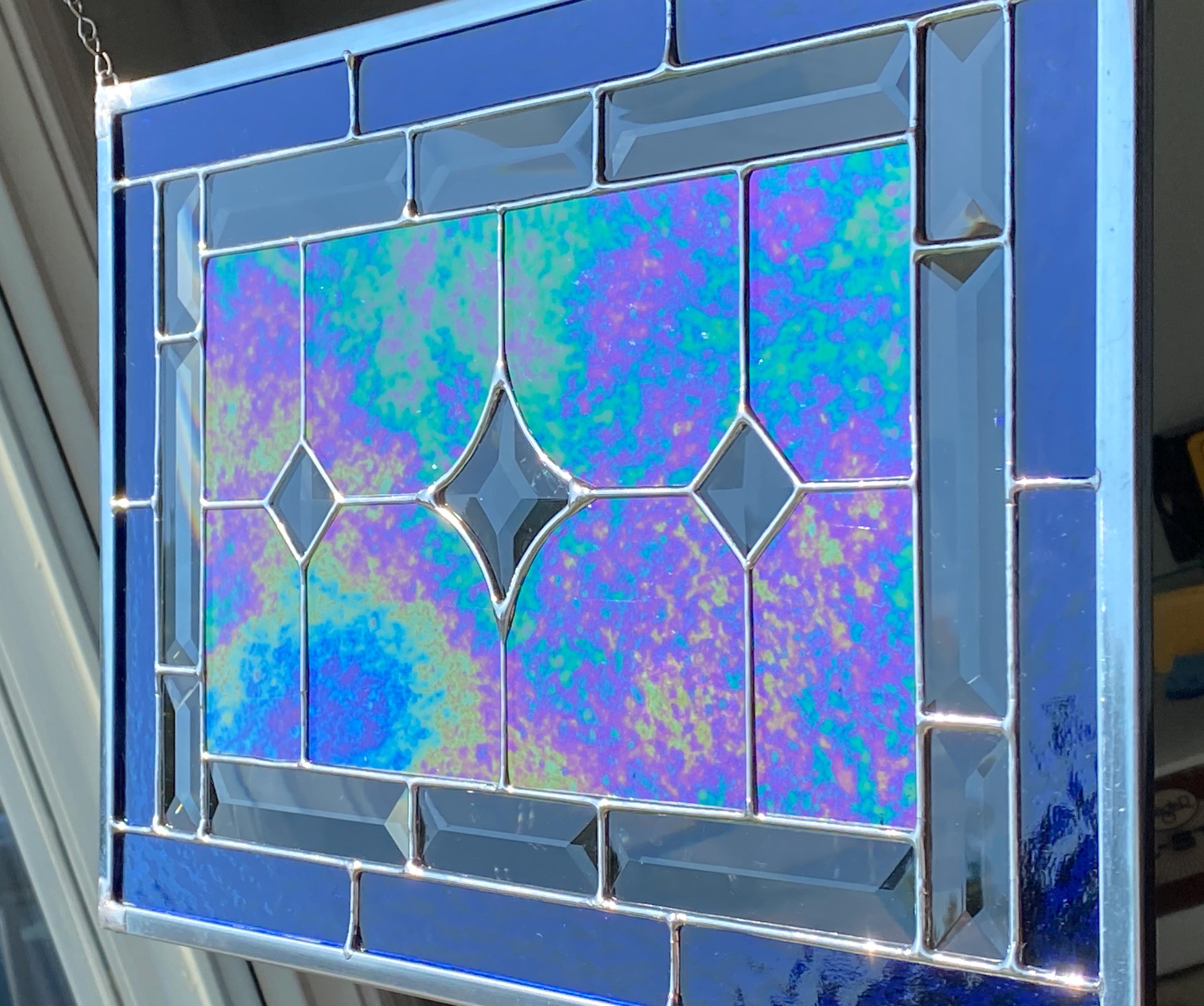 Stained Glass Panel / Cobalt Blue Border With Clear Star Bevel - Etsy