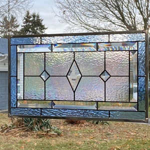 Stained Glass Panel / Pale Blue Border With Diamond Bevels - Etsy