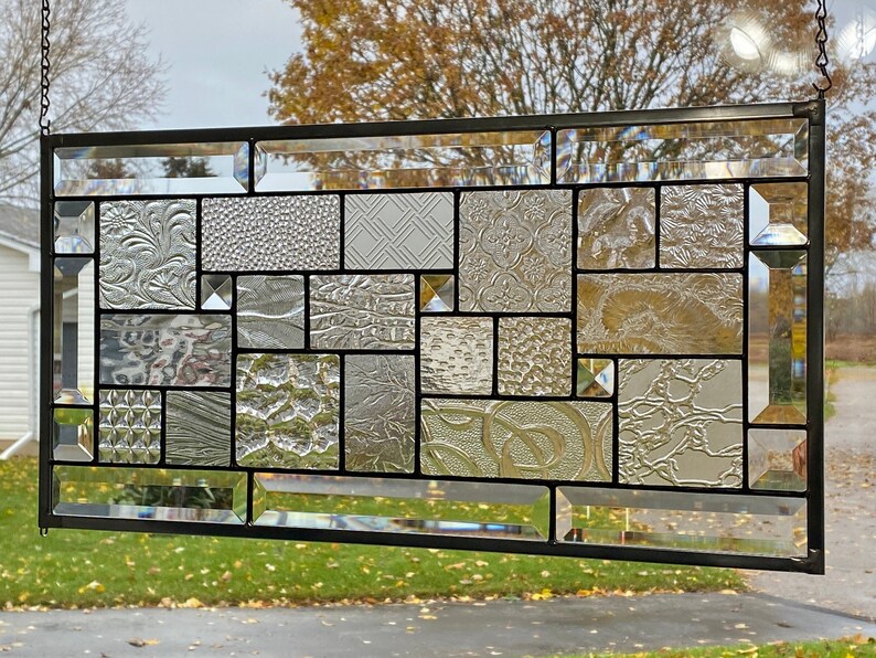 Stained Glass Panel Clear Glass Panel Geometric Design Etsy