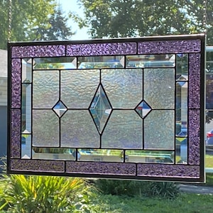 Stained Glass Panel / Purple Wissmach Border With Clear Diamond Bevels ...