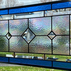 Stained Glass Panel / Cobalt Blue Border With Clear Diamond Bevels ...