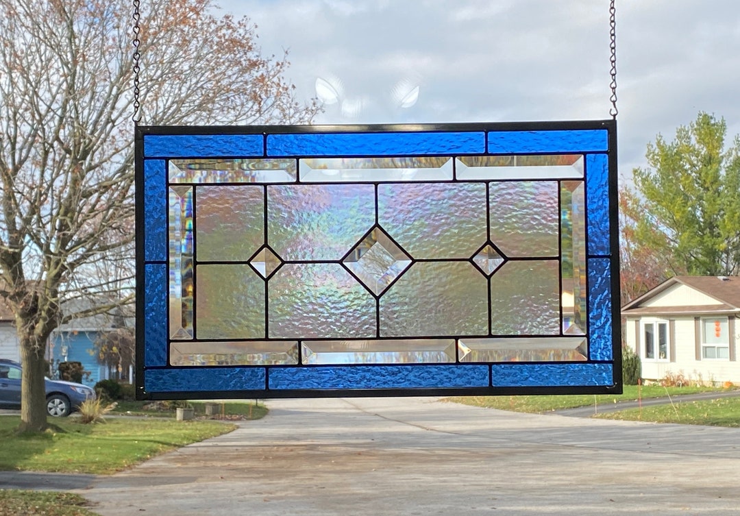Stained Glass Panel / Cobalt Blue Border With Clear Diamond Bevels ...