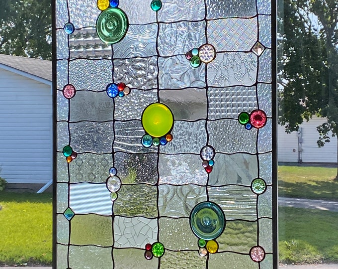 Stained Glass Panel / Rondel and Jewel Clear Glass Panel - Etsy