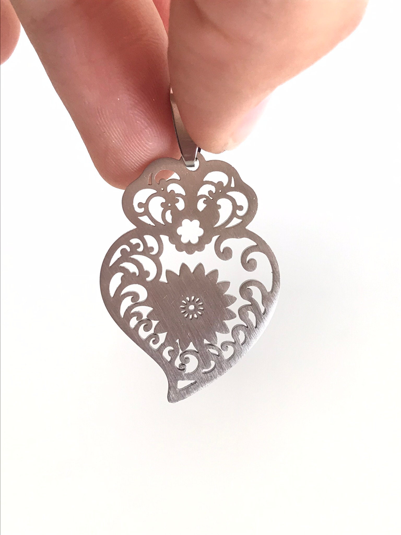 Filigree pendant stainless steel silver portuguese 3.1 cm | Etsy