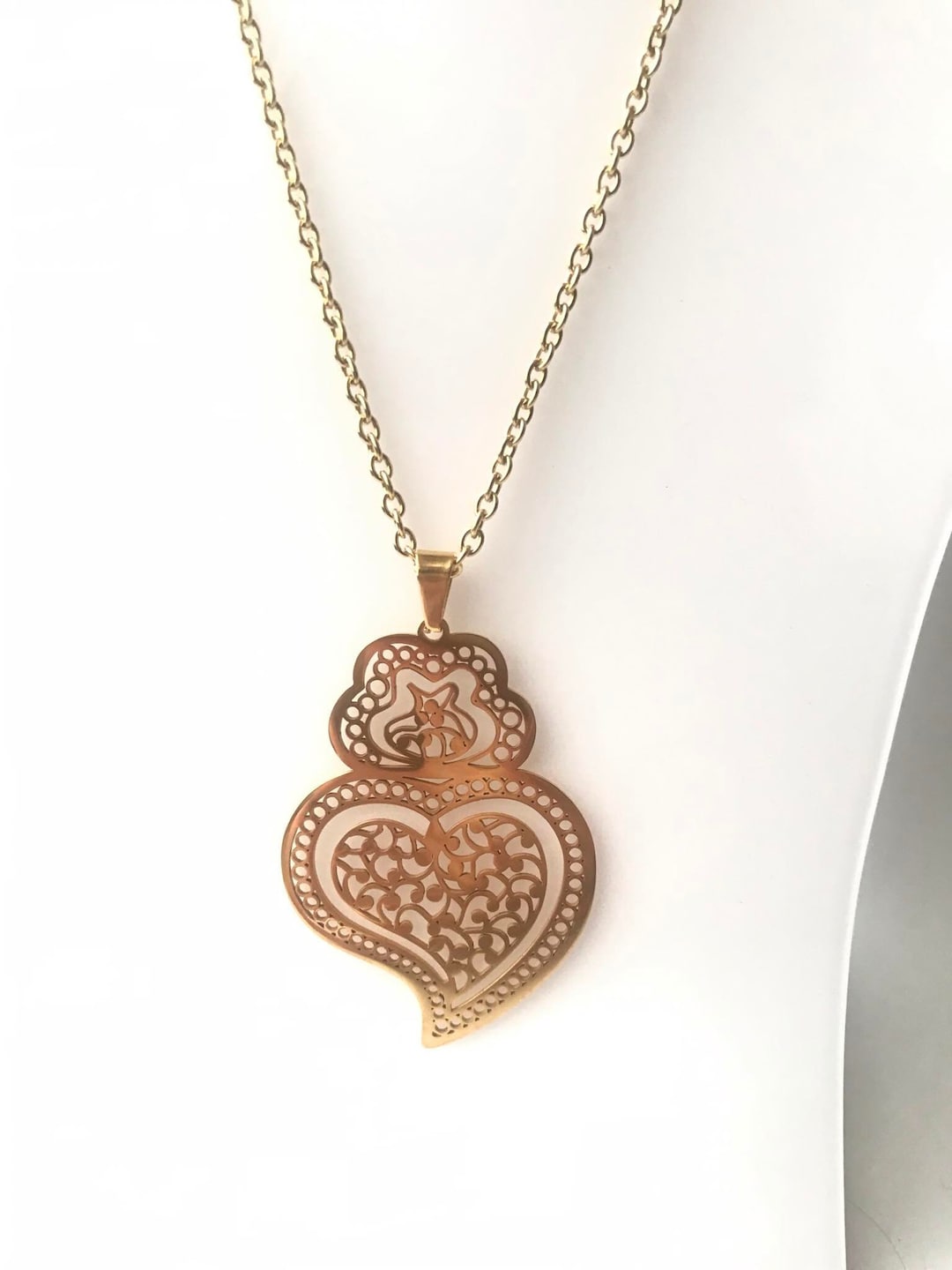 Portuguese Gold Filigree Necklace, Viana's Heart Pendant Portugal ...