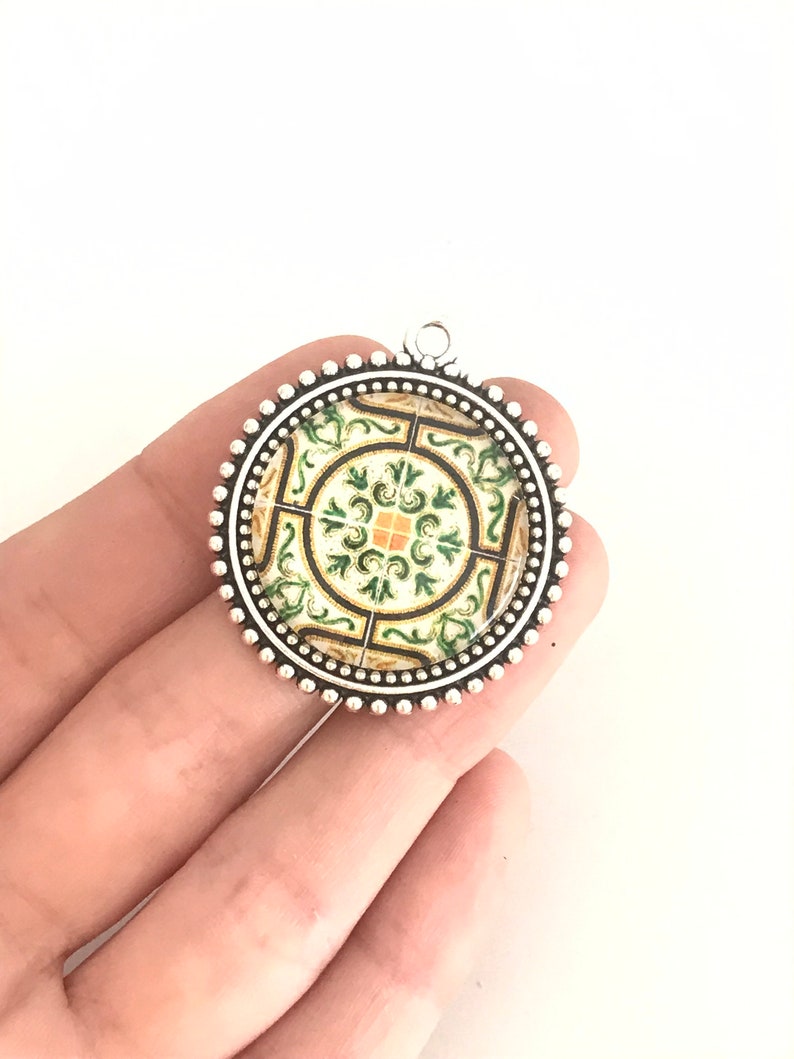 Glass Tile Pendant Mandala Pendant Talavera Jewellery - Etsy