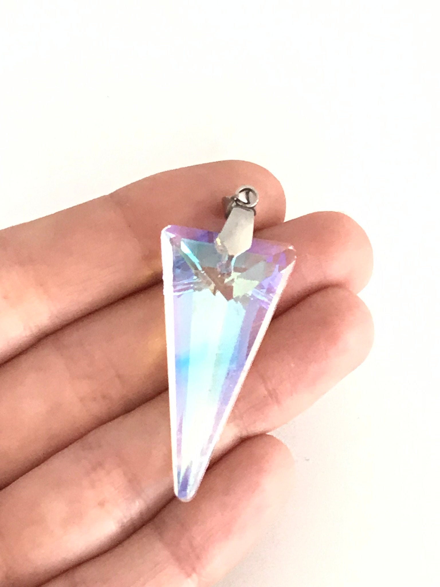Crystal pendant for necklace triangular white crystal 3.9 cm | Etsy