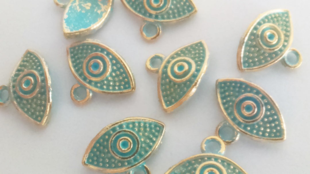 Evil Eye Gold and Blue, Pewter Eye Charm Pendant 15 Mm 0.59 Inches ...