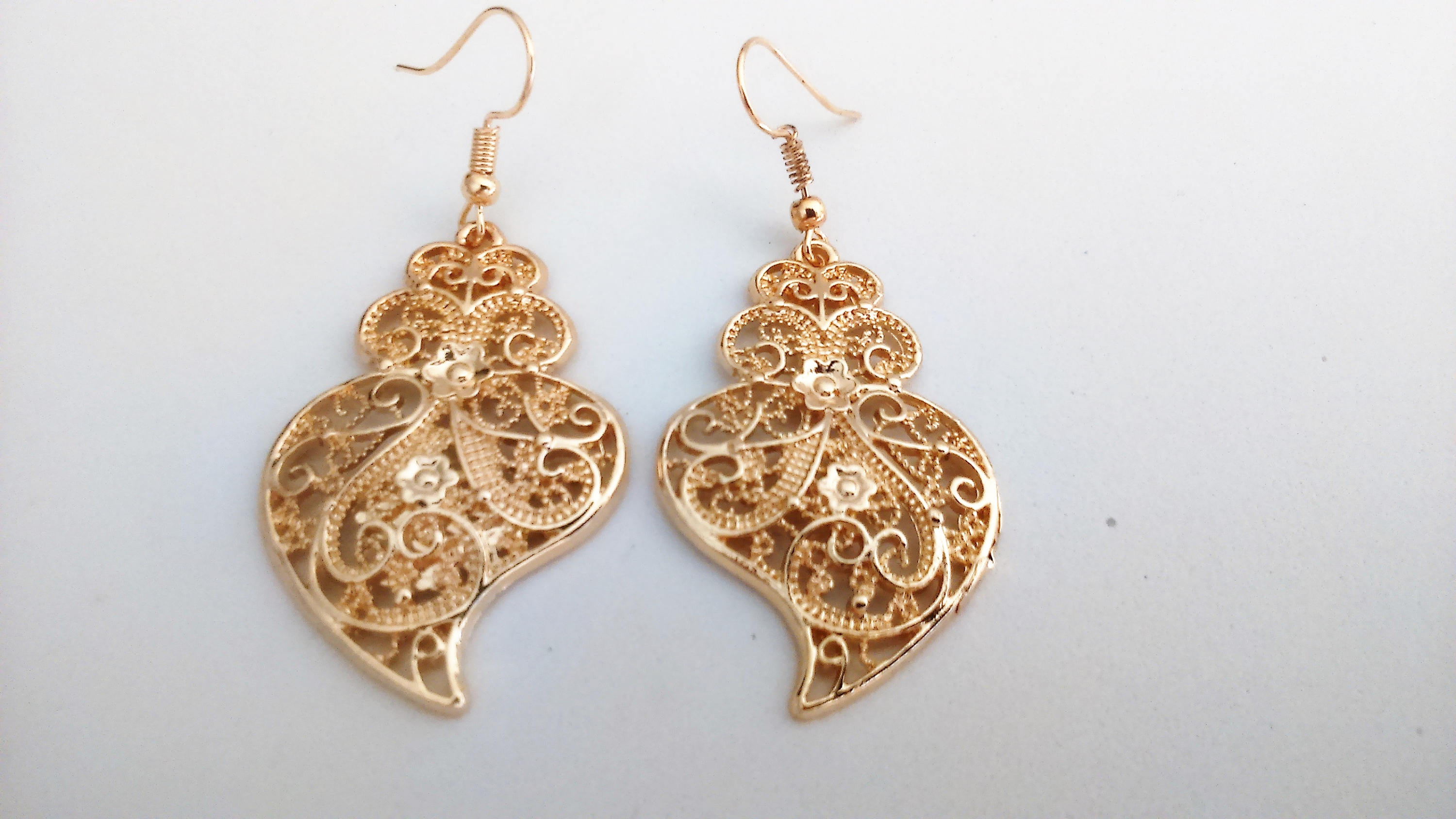 1 Pair of Portuguese Filigree Earrings Gold 4 Cm Charm Heart Flower ...