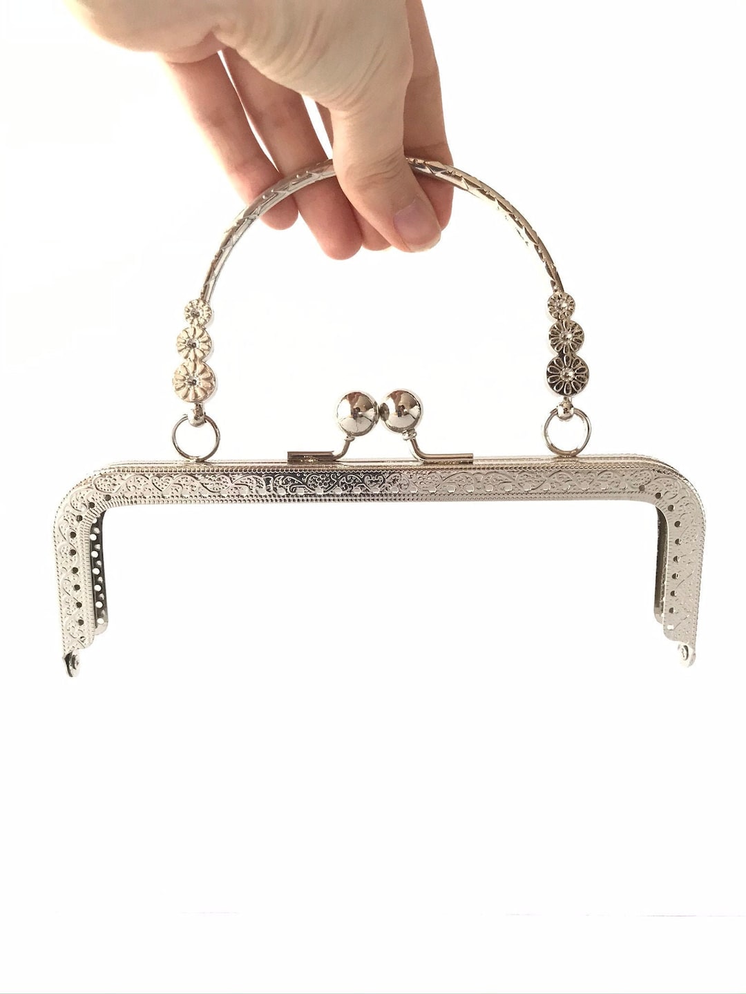 1 Silver Metal Purse Frame With Sewing Holes 18 Cm, Coin Purse Frame ...