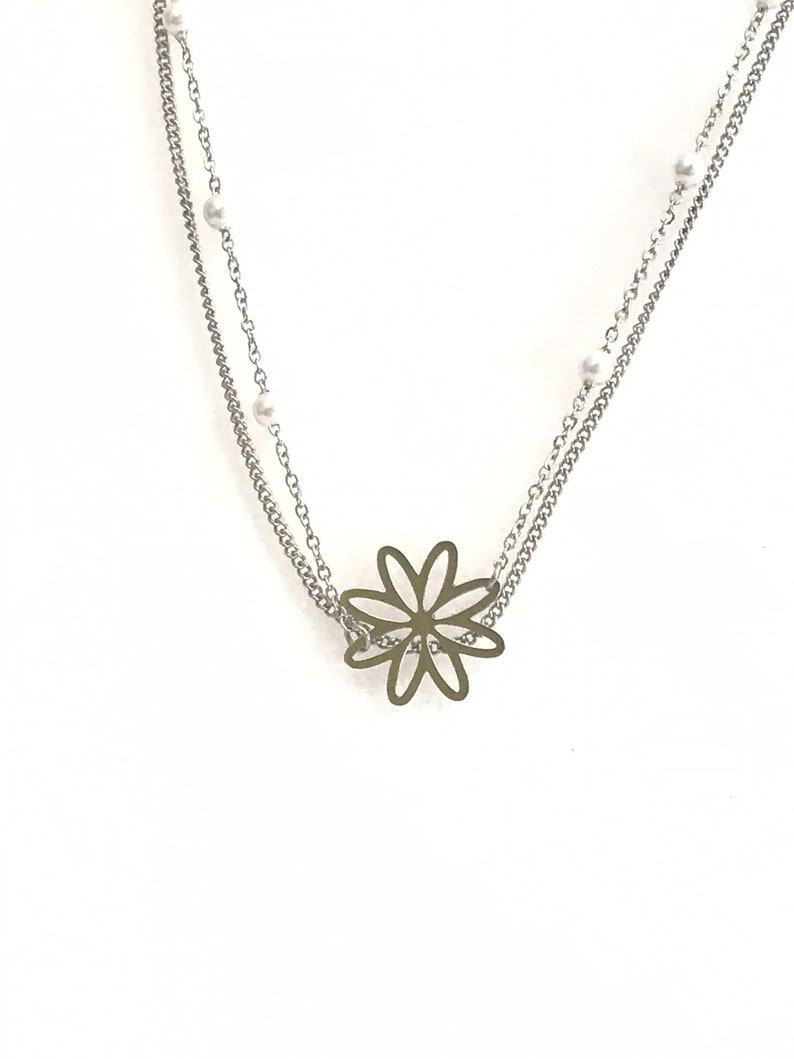 Flower double chain necklace pearl necklace big flower | Etsy