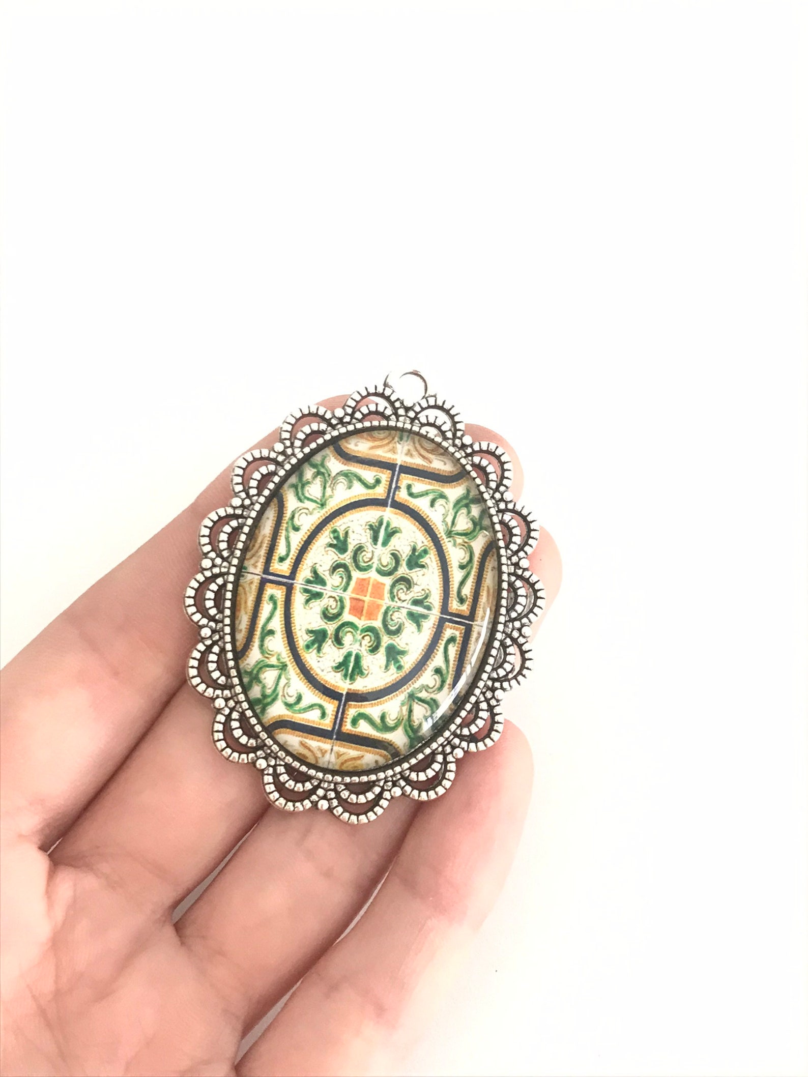 Glass Tile Pendant, Mandala Pendant Talavera Jewelry, Paisley Supplies ...