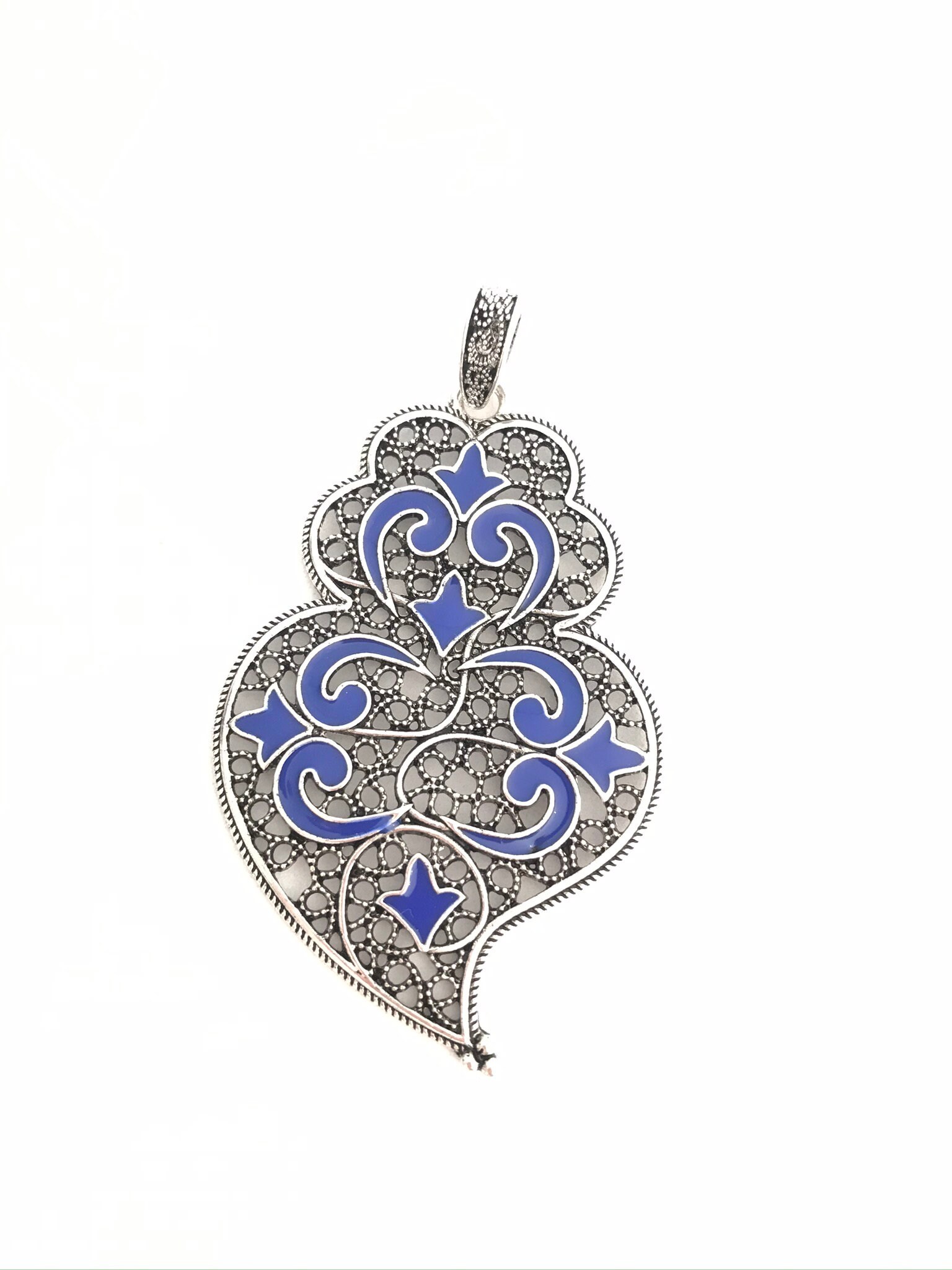 Filigree Pendant in Silver and Blue 78 Cm Viana's Heart - Etsy