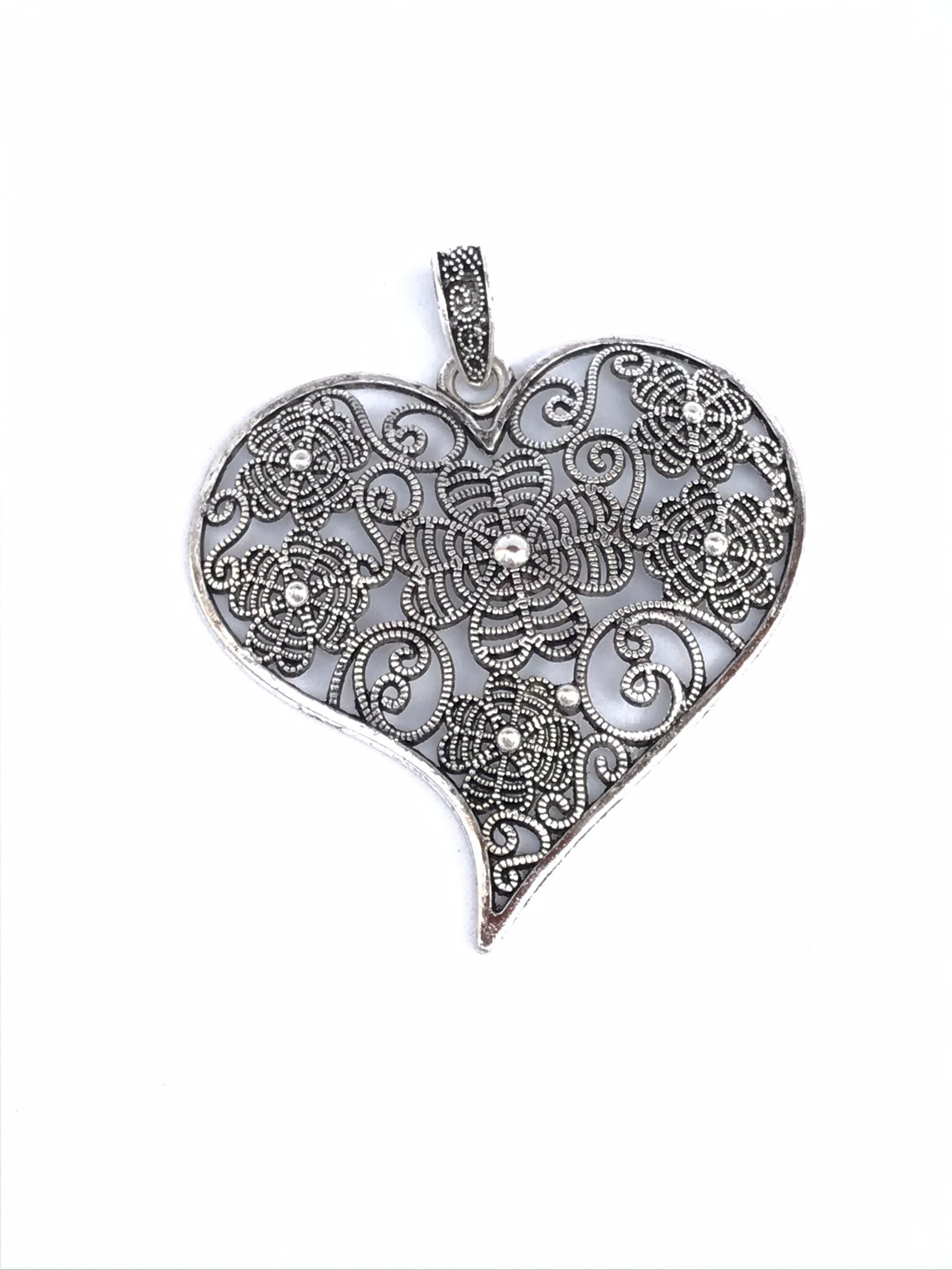 1 Silver heart filigree pendant 65 cm 2.56 in four leaf | Etsy