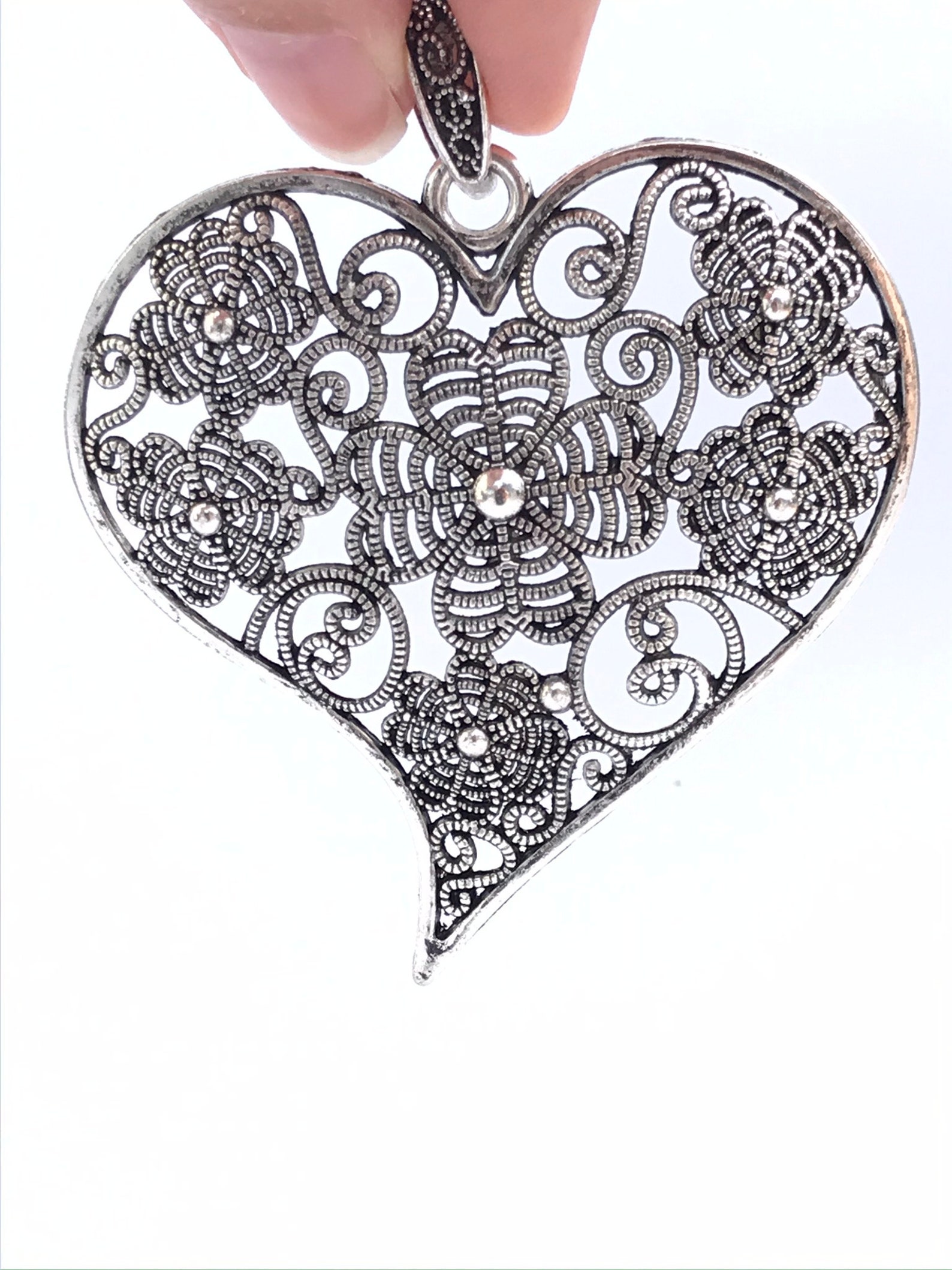 1 Silver Heart Filigree Pendant 65 Cm 2.56 In Four Leaf - Etsy