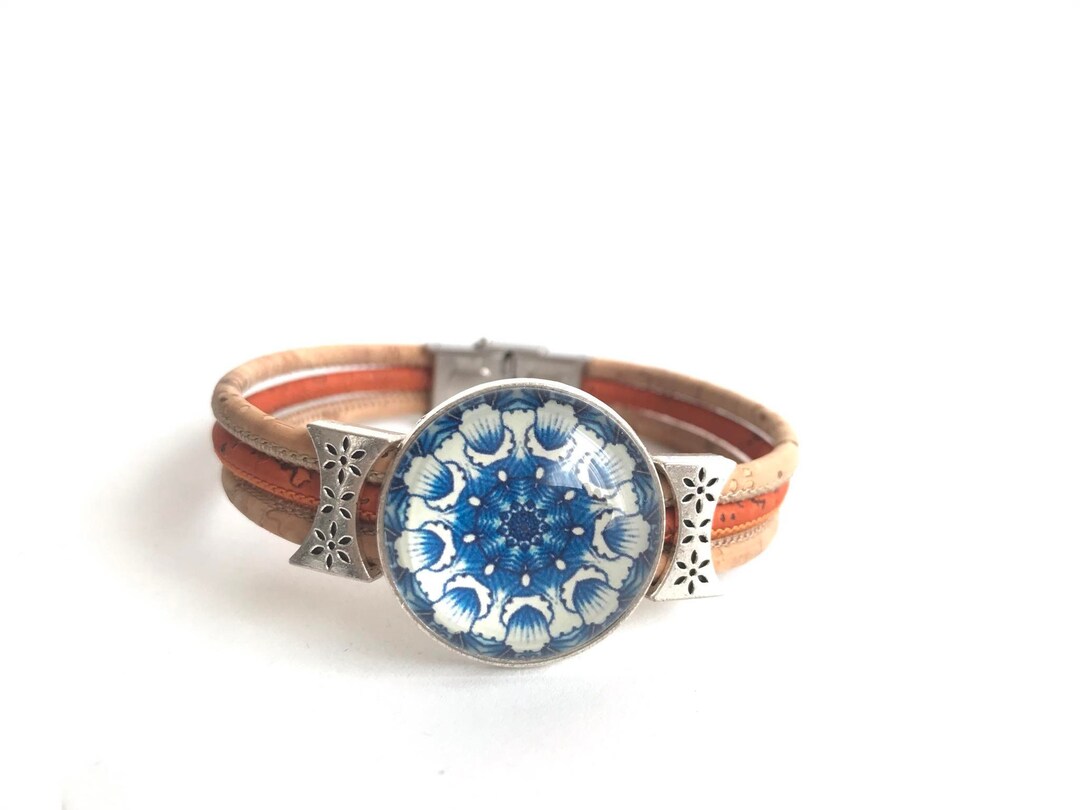 Glass Tile Pendant Bracelet, Azulejo, Natural Cork, Kaleidoscope ...