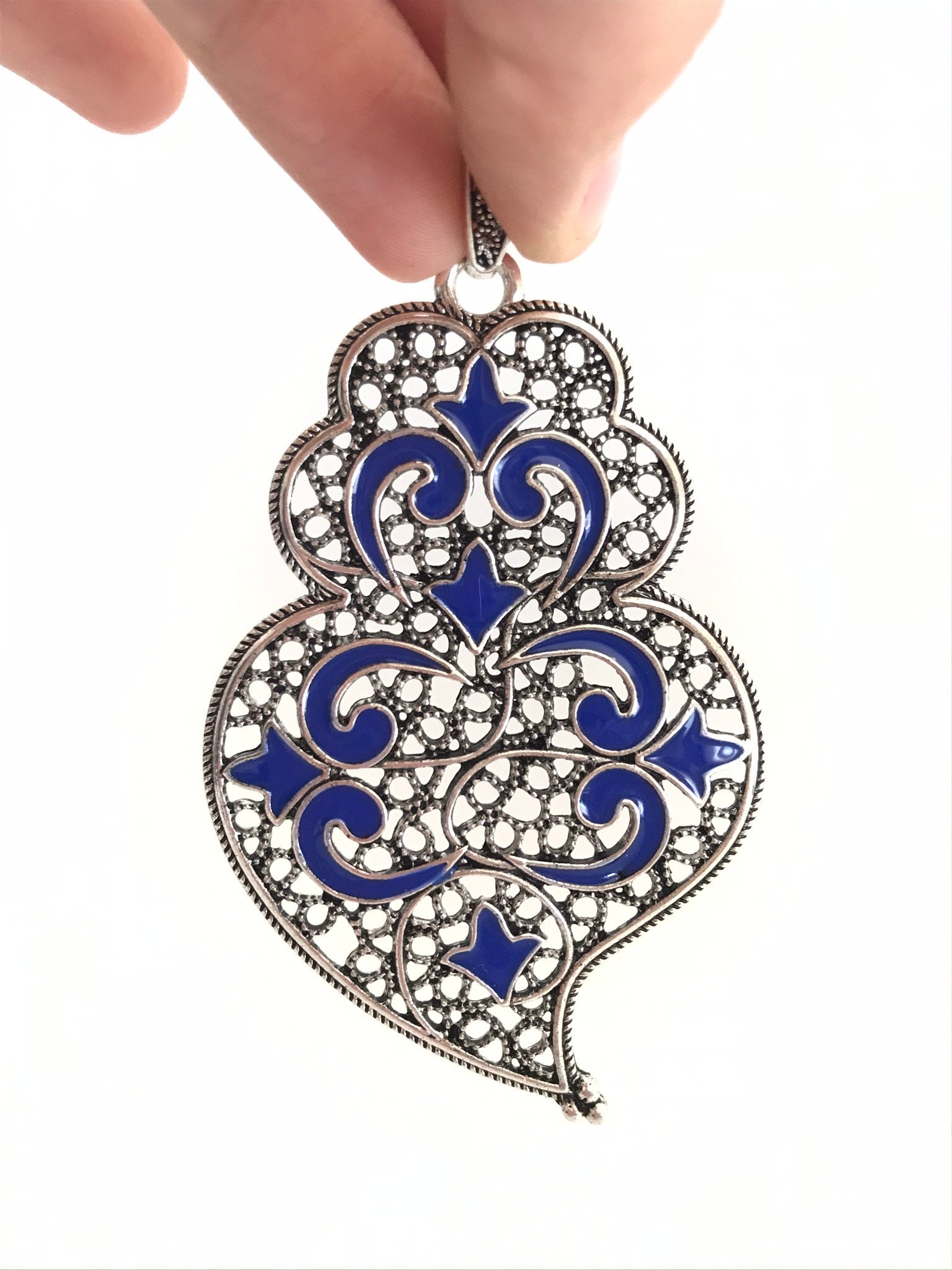 Filigree Pendant in Silver and Blue 78 Cm Viana's Heart - Etsy