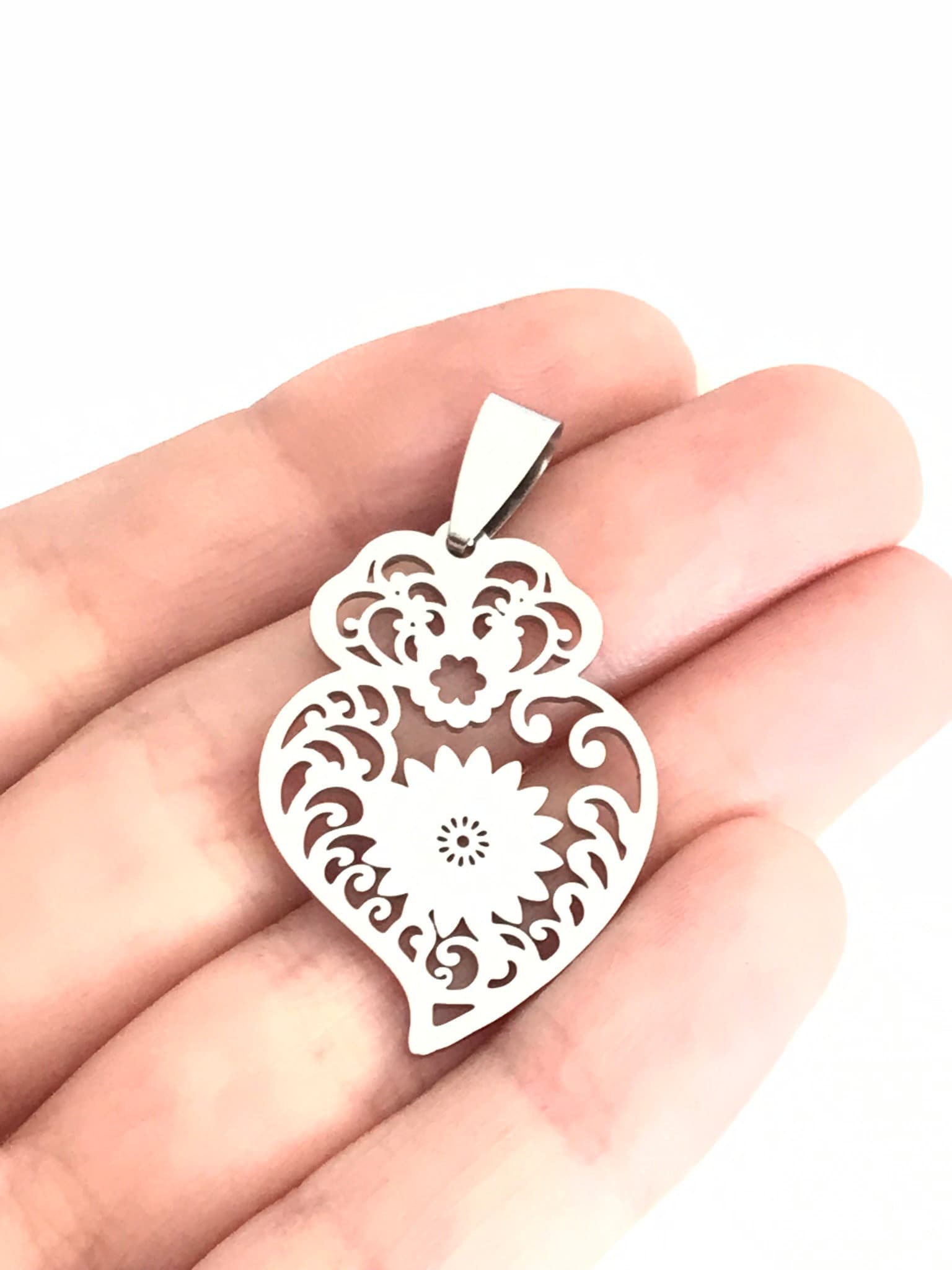 Filigree pendant stainless steel silver portuguese 3.1 cm | Etsy