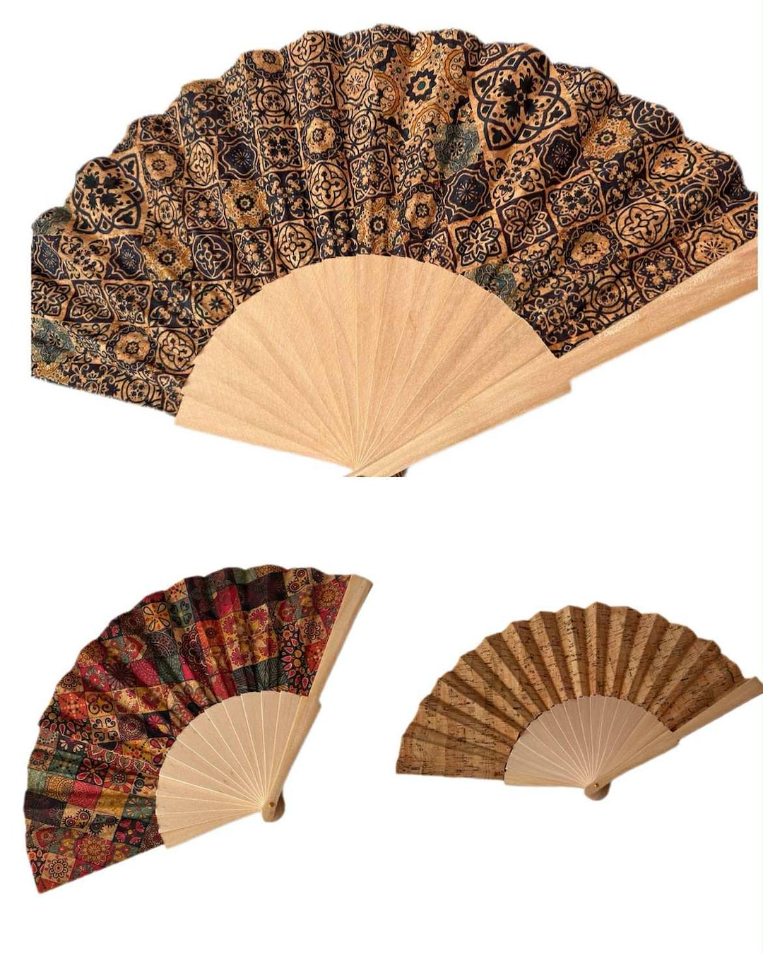 Cork Fan, Cork Hand Fan, Summer Fan, Vegan Fan, Cork Folding Fan, Round ...