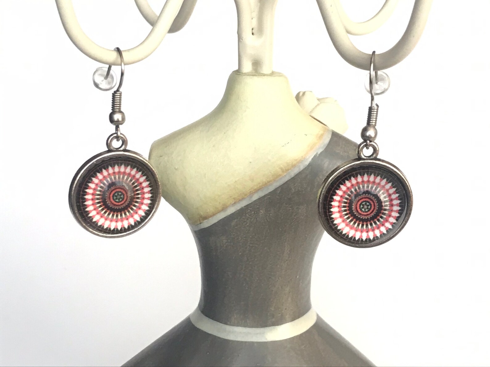 Round Glass Tile Earrings, Azulejo, Glass Mosaics Pendant Earrings ...