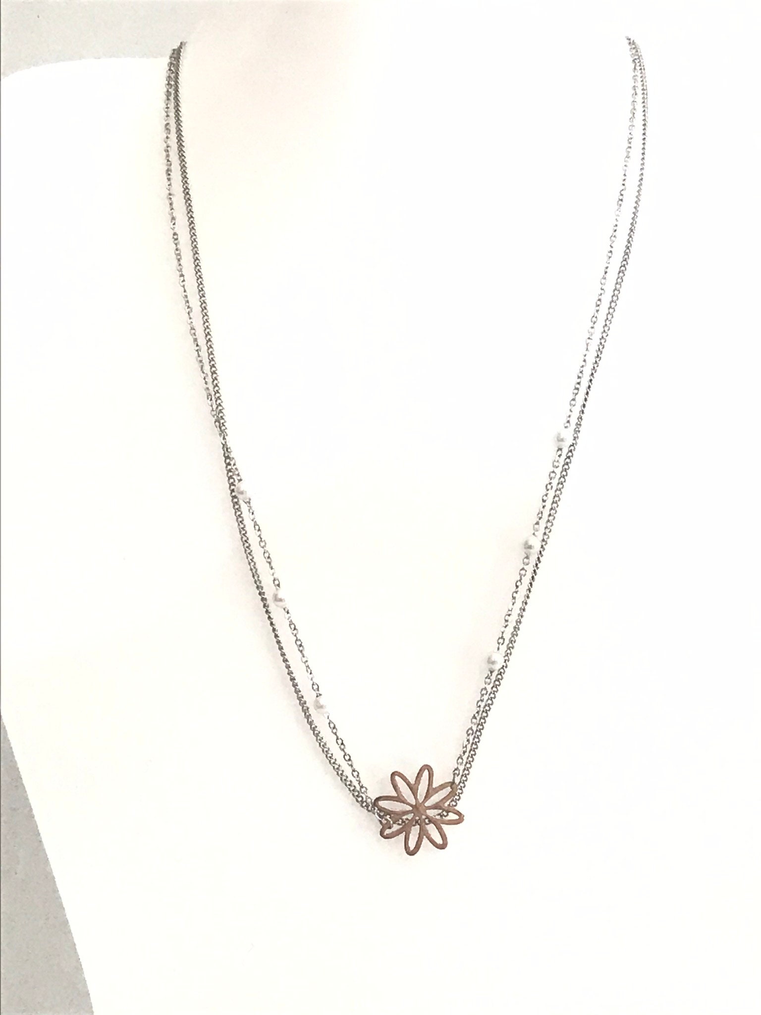 Flower double chain necklace pearl necklace big flower | Etsy