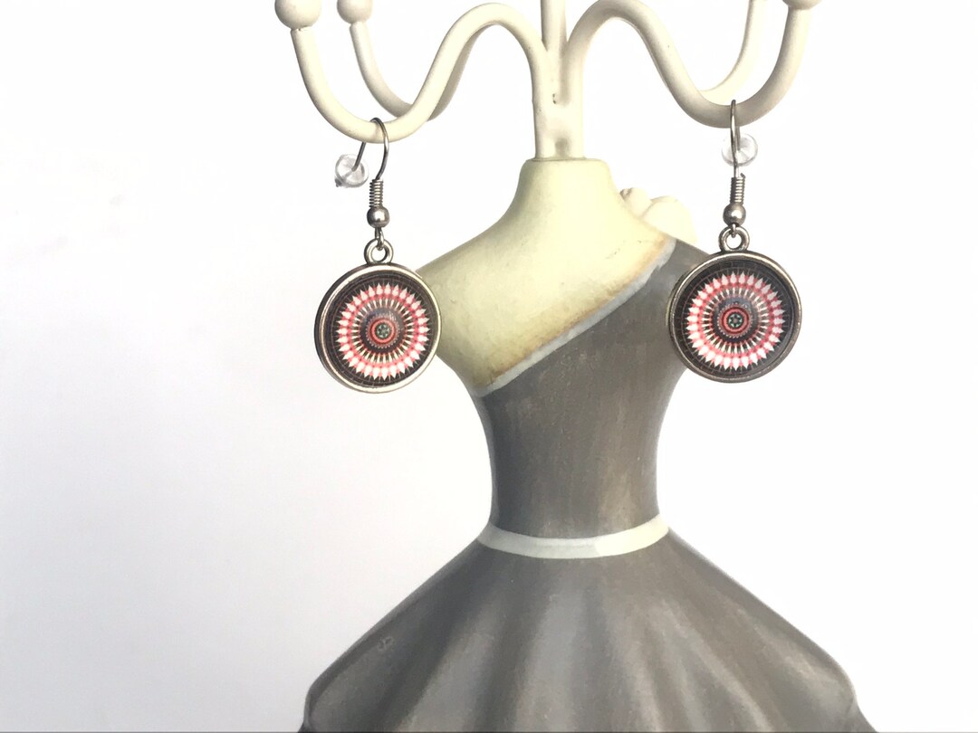 Round Glass Tile Earrings, Azulejo, Glass Mosaics Pendant Earrings ...