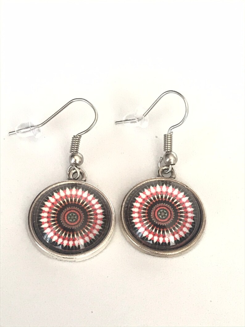 Round Glass Tile Earrings, Azulejo, Glass Mosaics Pendant Earrings ...