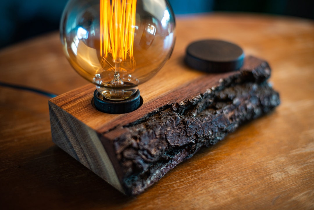 Rustic Wood Slab Lamp DOCK#354 Handmade Table Lamp With Dimmer - Etsy