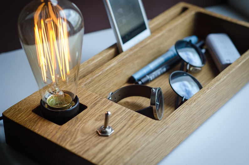 Wooden Lamp DOCK#498 Desk Organizer. Charging Station Bedside Lamp - Etsy