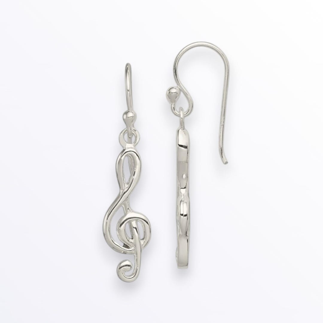Sterling Silver Music Note Dangle Earrings, Treble Clef Jewelry - Etsy