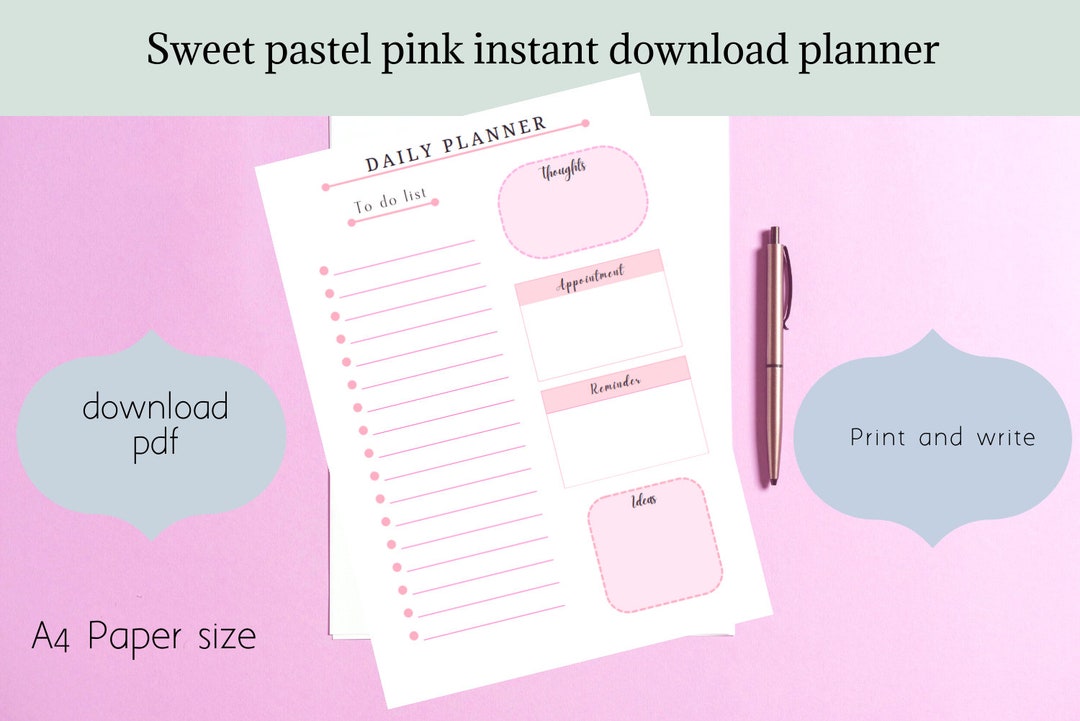 Sweet Pastel Pink Digital Instant Download Daily Planner to Do List and ...