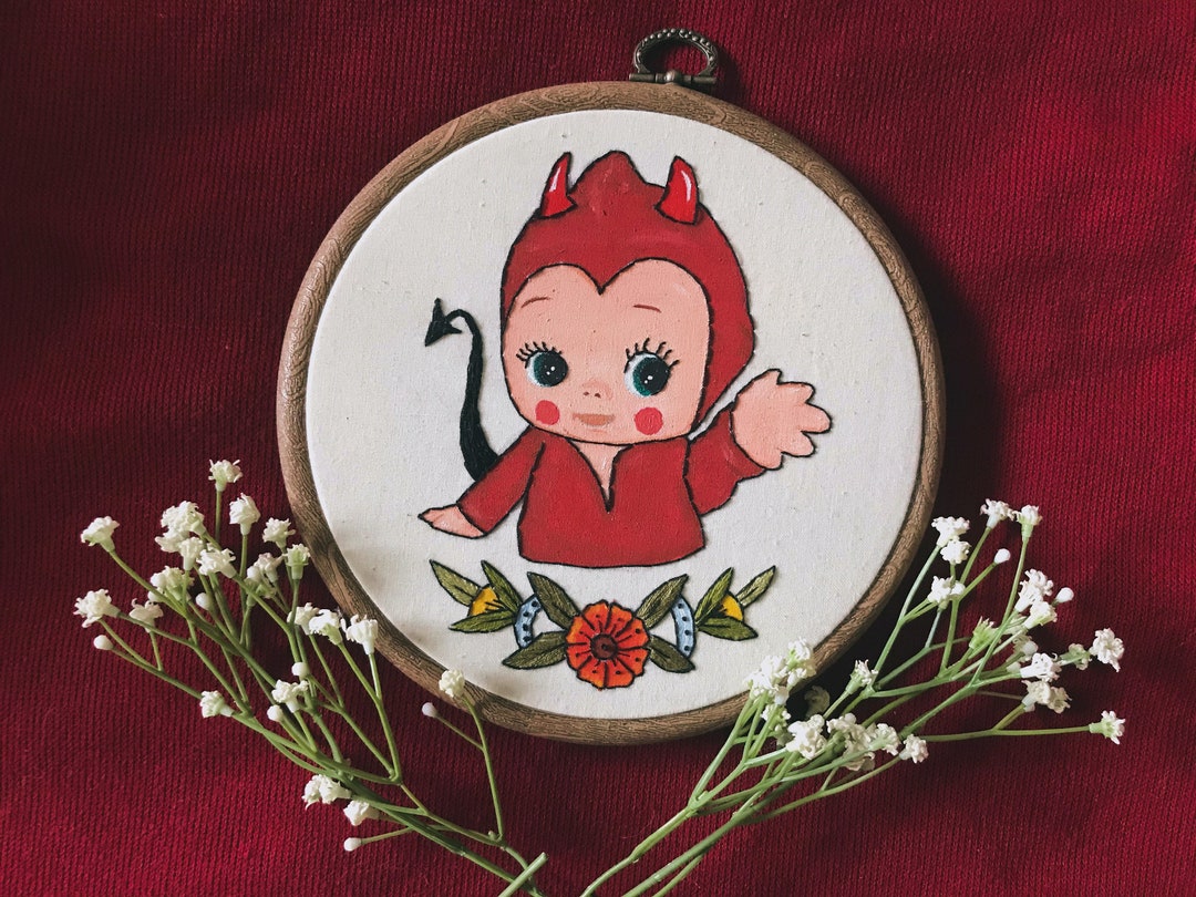 Kewpie Devil Painted and Hand Embroidered 6inch Hoop - Etsy