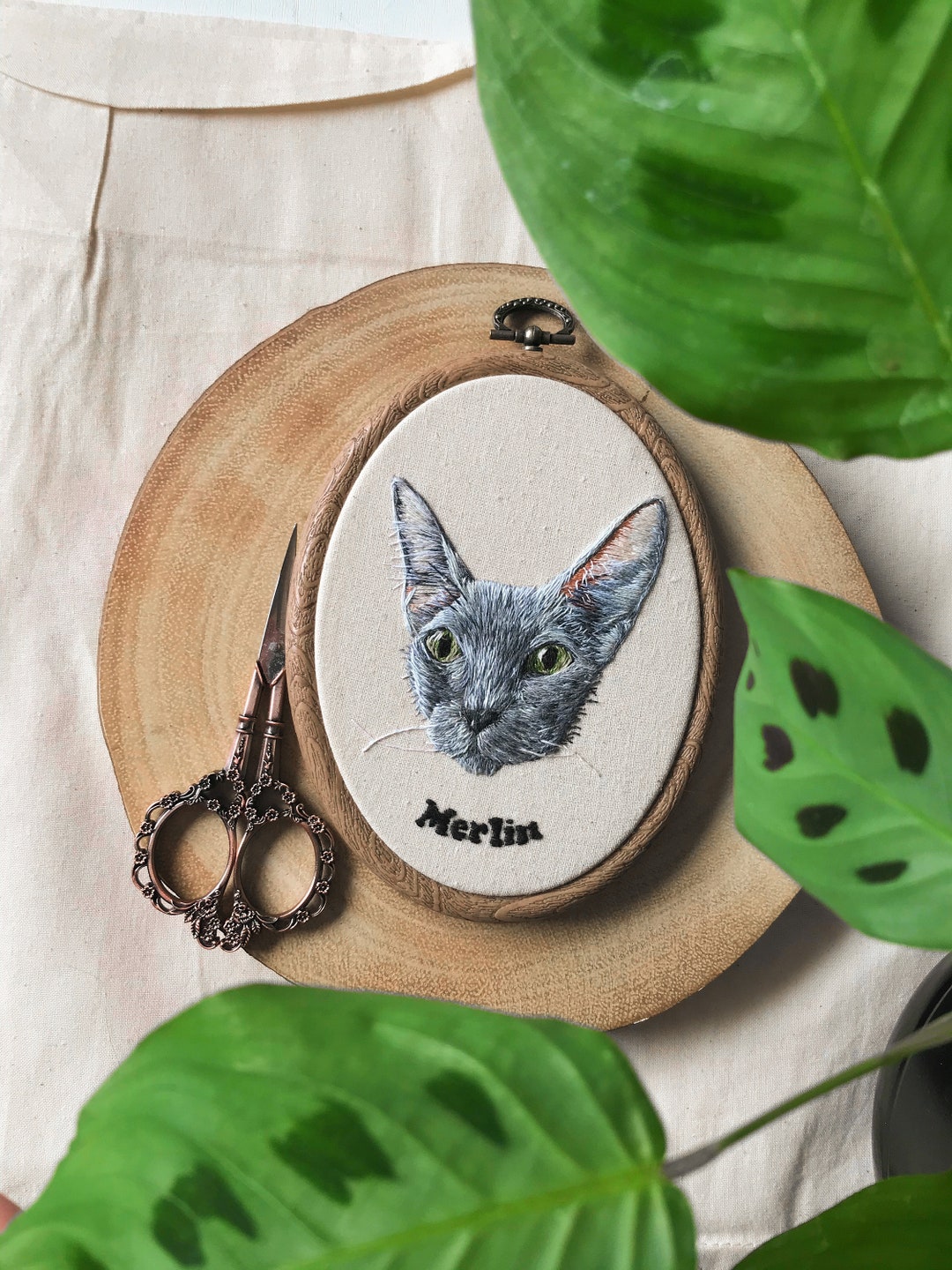 Custom Hand Embroidered Pet Portrait 4inch Oval |personalized Pet ...