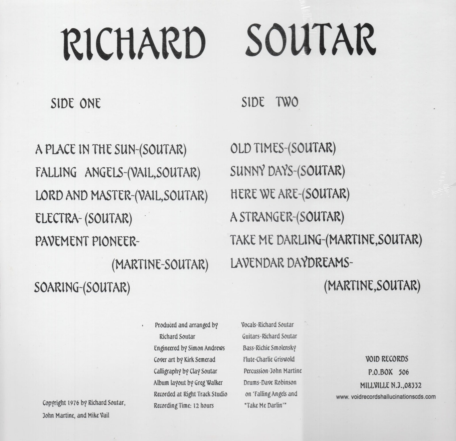 Richard Soutar Lavender Daydreams Void Records Sealed Vinyl Reissue of ...