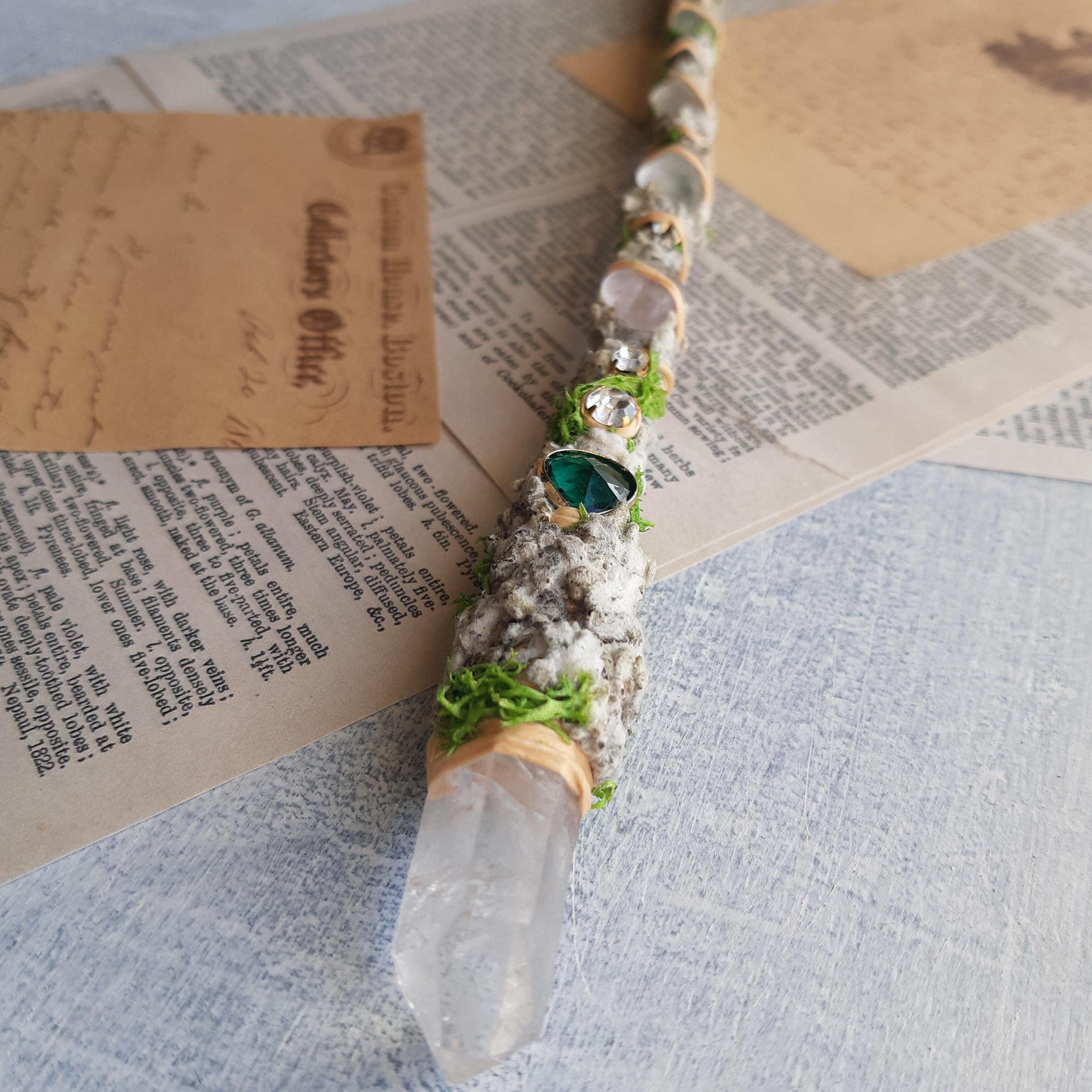 Crystal Wand Natural Crystal Raw Clear Quartz Point Hand Made Wooden ...