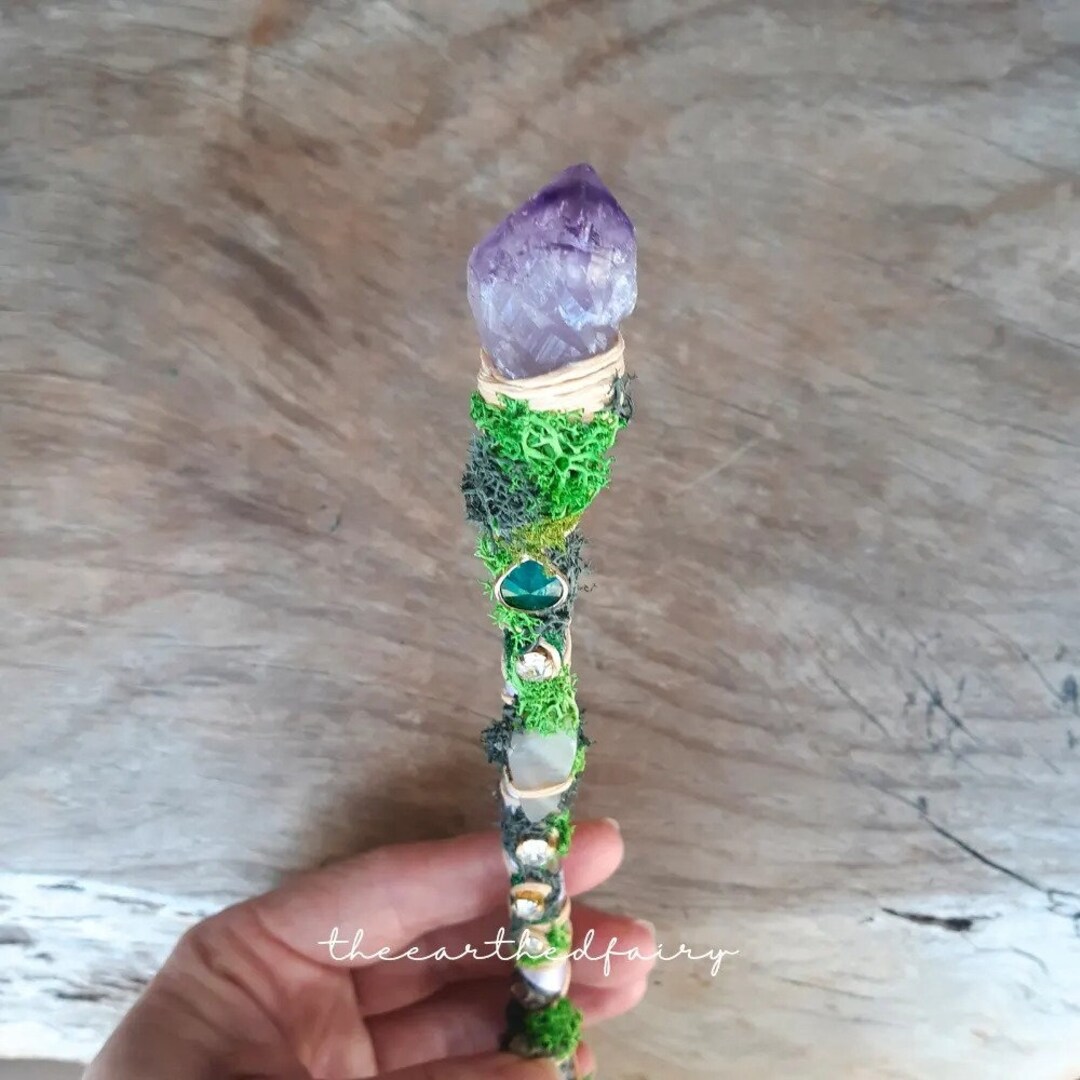 Handmade Amethyst Crystal Wand Forest Fairy Sage Wrapped Raw Quartz ...