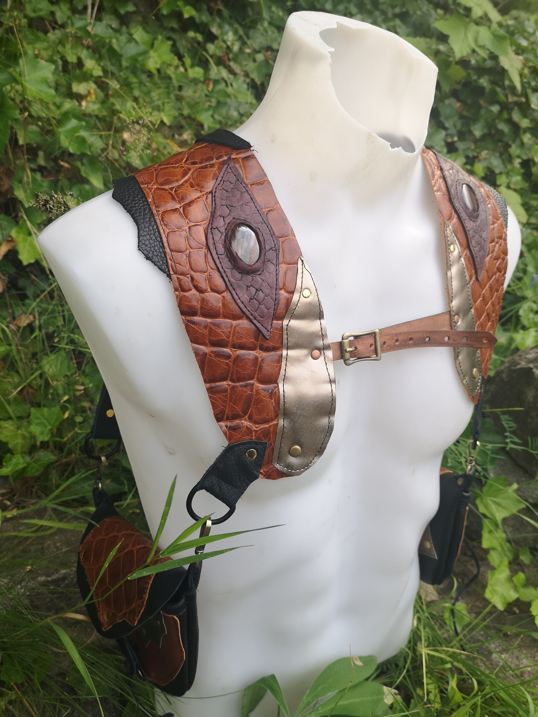 Dragonscale Holster Vest Leather and Scalemail Pocket Vest | Etsy