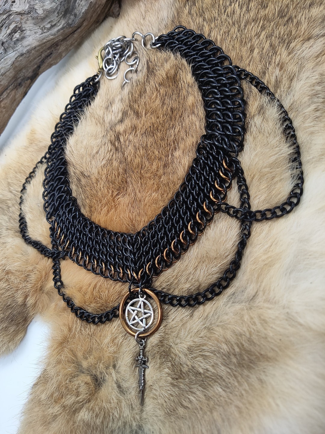 Chainmail Choker and Headpiece - Crystal, Sword, Pentacle Accent ...