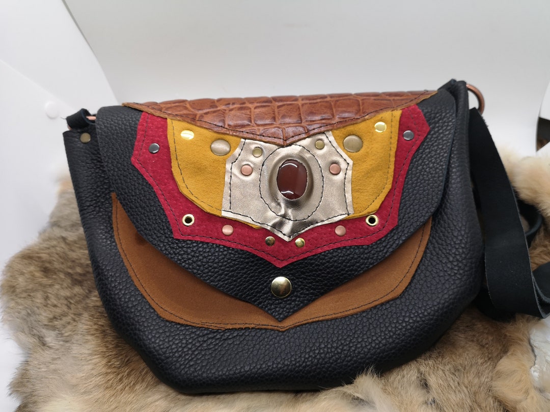 Ignus Leather Purse - Fire, Flame, Magma, Dragon, Gothic - Black, Red ...